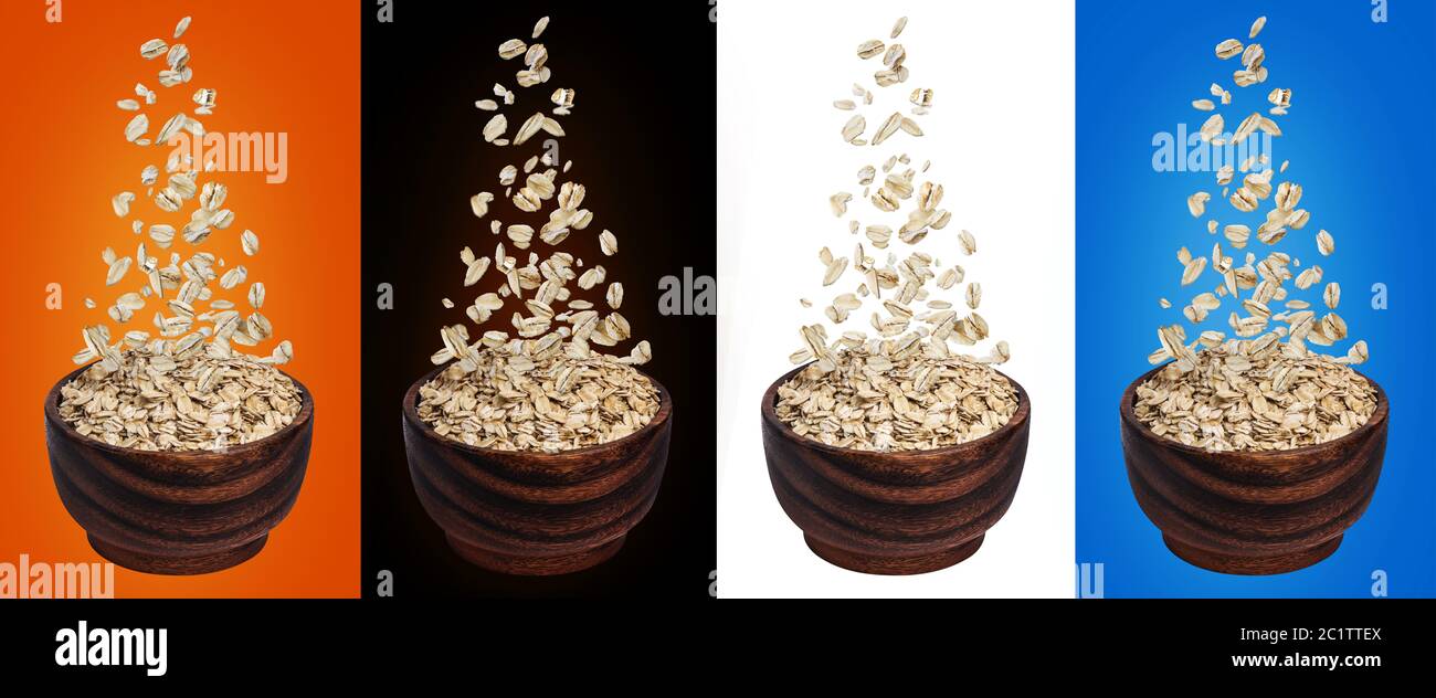 Oat flakes falling in bowl Stock Photo - Alamy