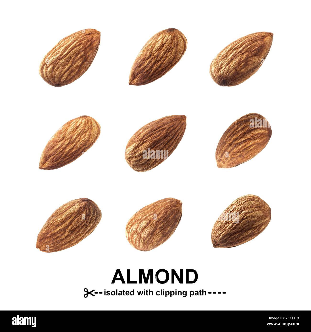 Almond isolated on white background with clipping path. Nuts collection ...