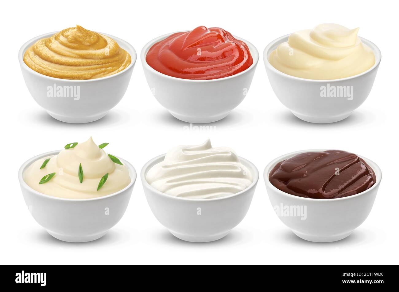 Set of different sauces isolated on white Stock Photo - Alamy