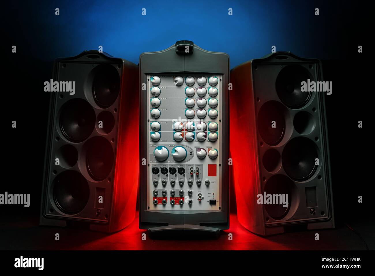 Stereo audio system with large speakers and amplifier Stock Photo - Alamy