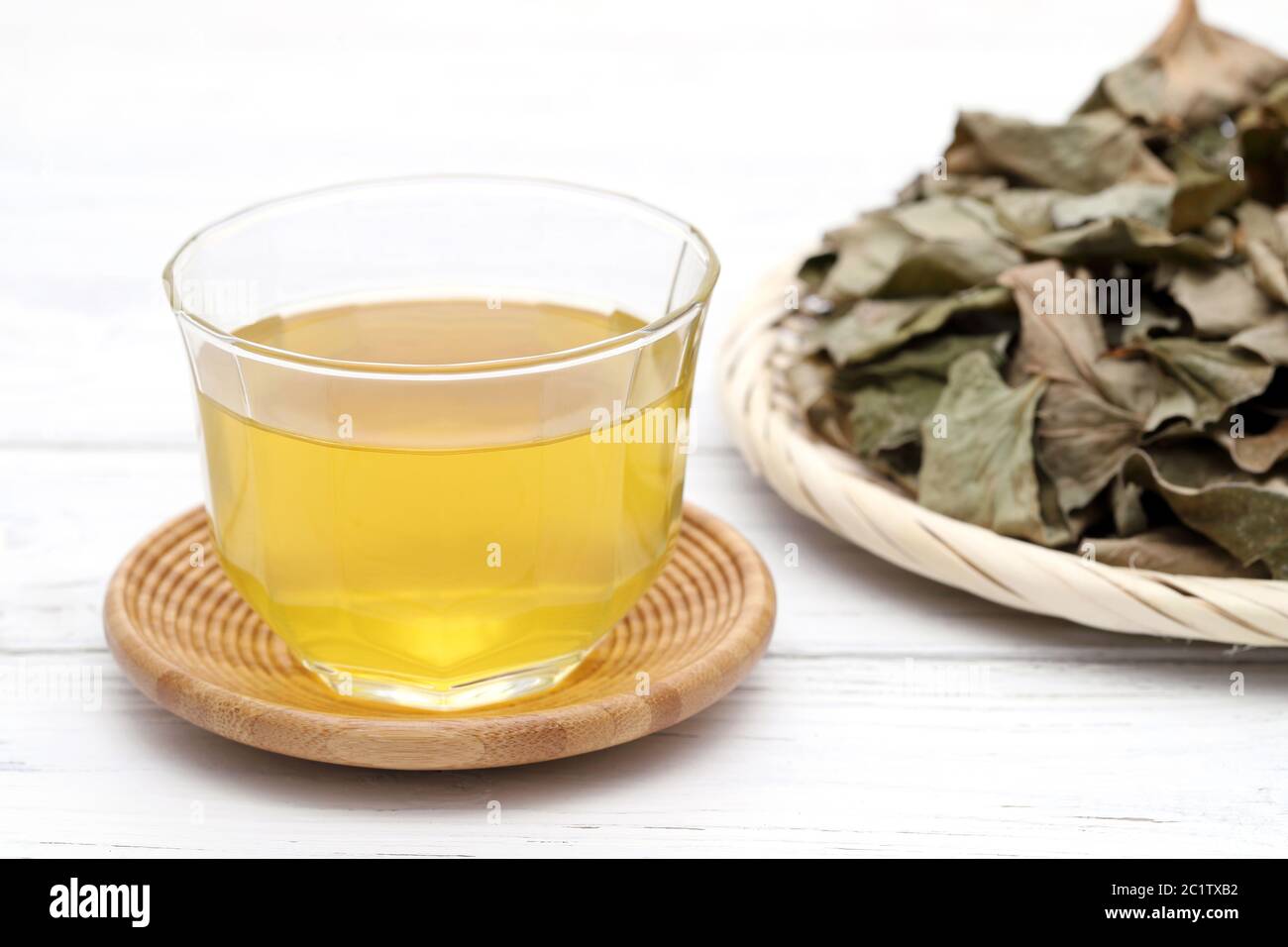 Houttuynia cordata tea, healthy dokudami drink on white background ...
