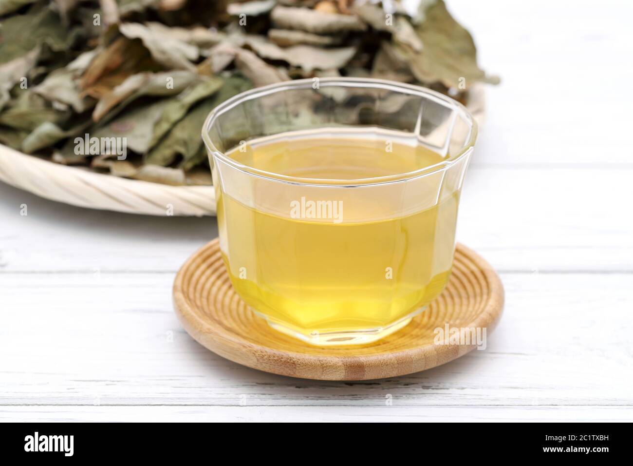 Houttuynia cordata tea, healthy dokudami drink on white background ...