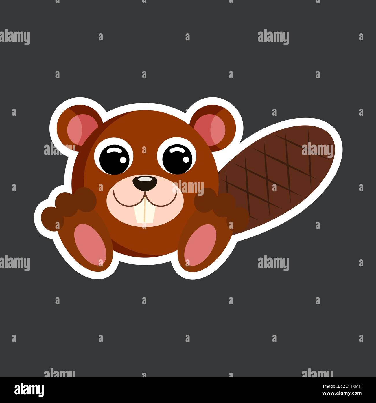 cute cartoon beaver sticker vector illustration. Flat design Stock ...