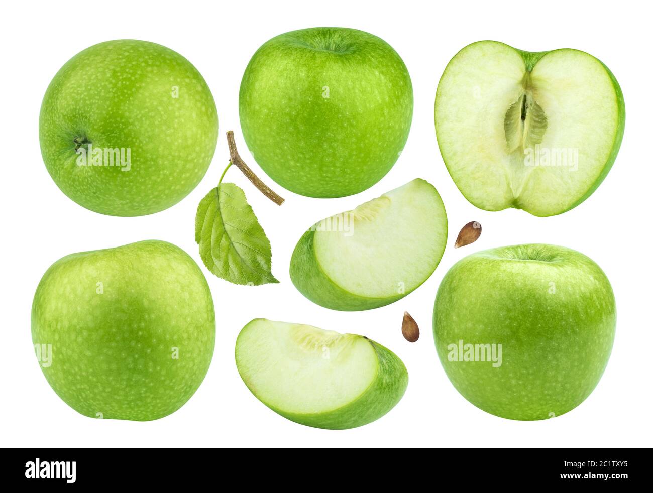 Green apple collection isolated on white Stock Photo - Alamy