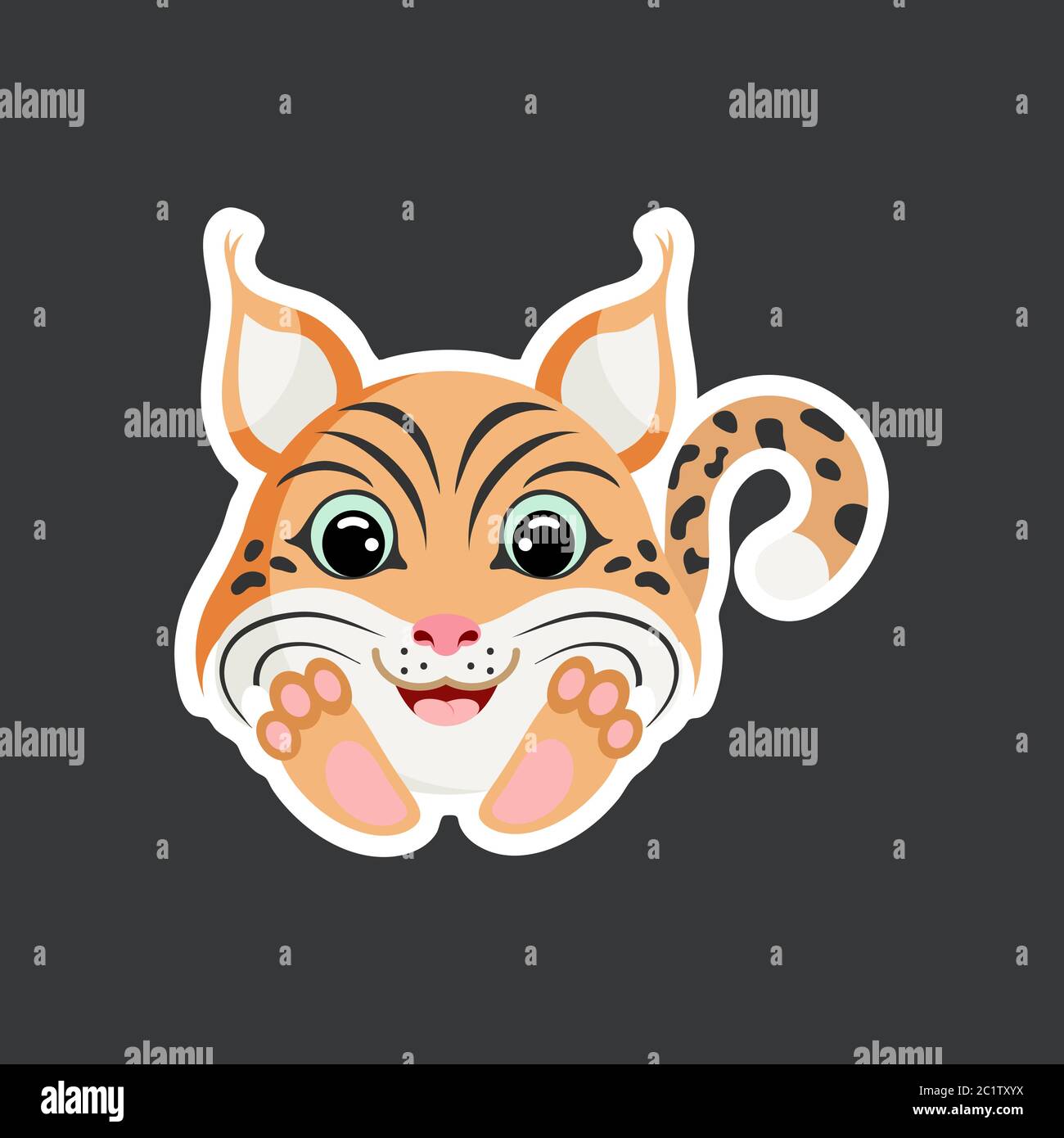 cute cartoon lynx sticker vector illustration. Flat design Stock Vector ...