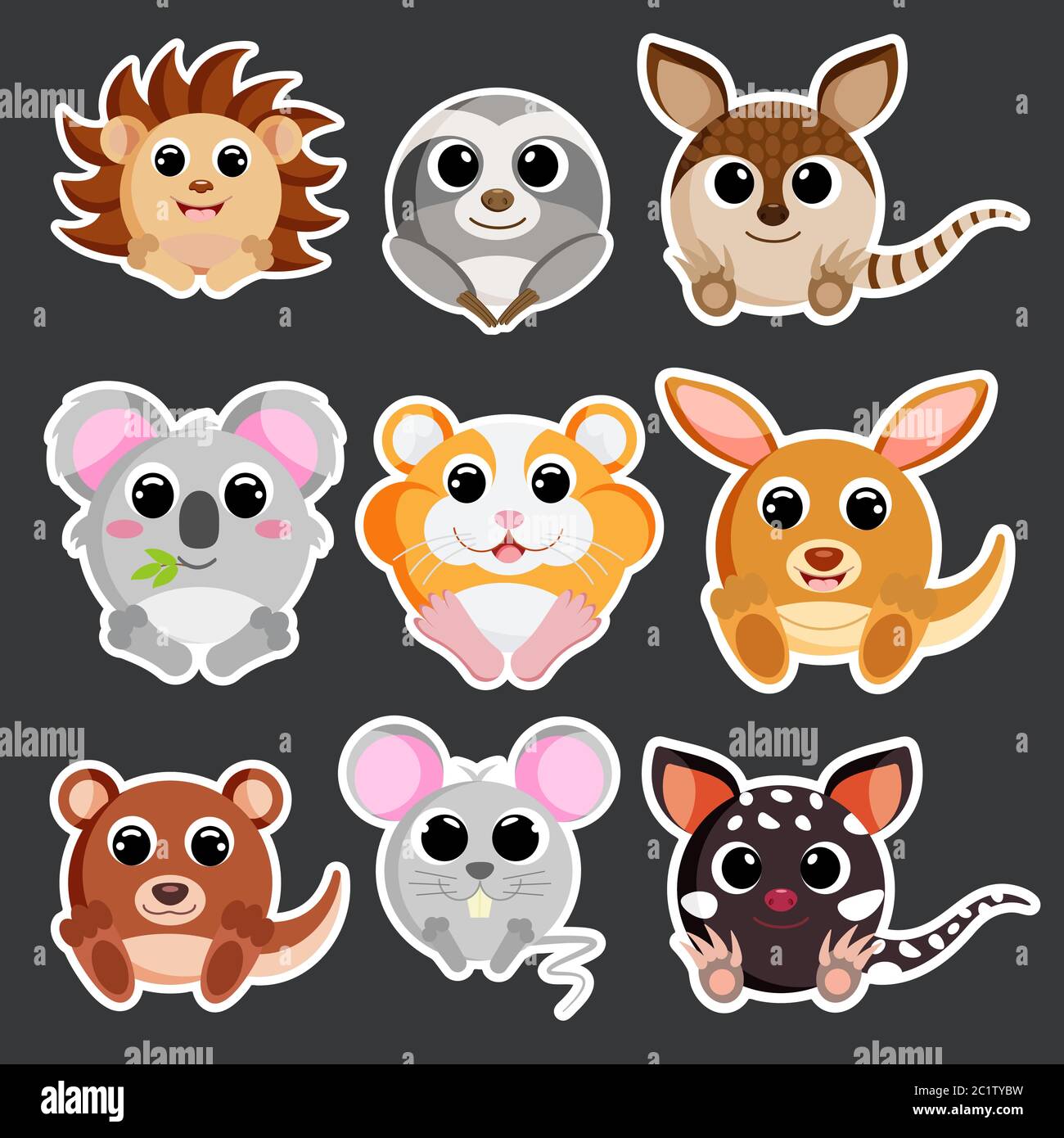 cute animals set sticker template in flat vector style Stock Vector ...