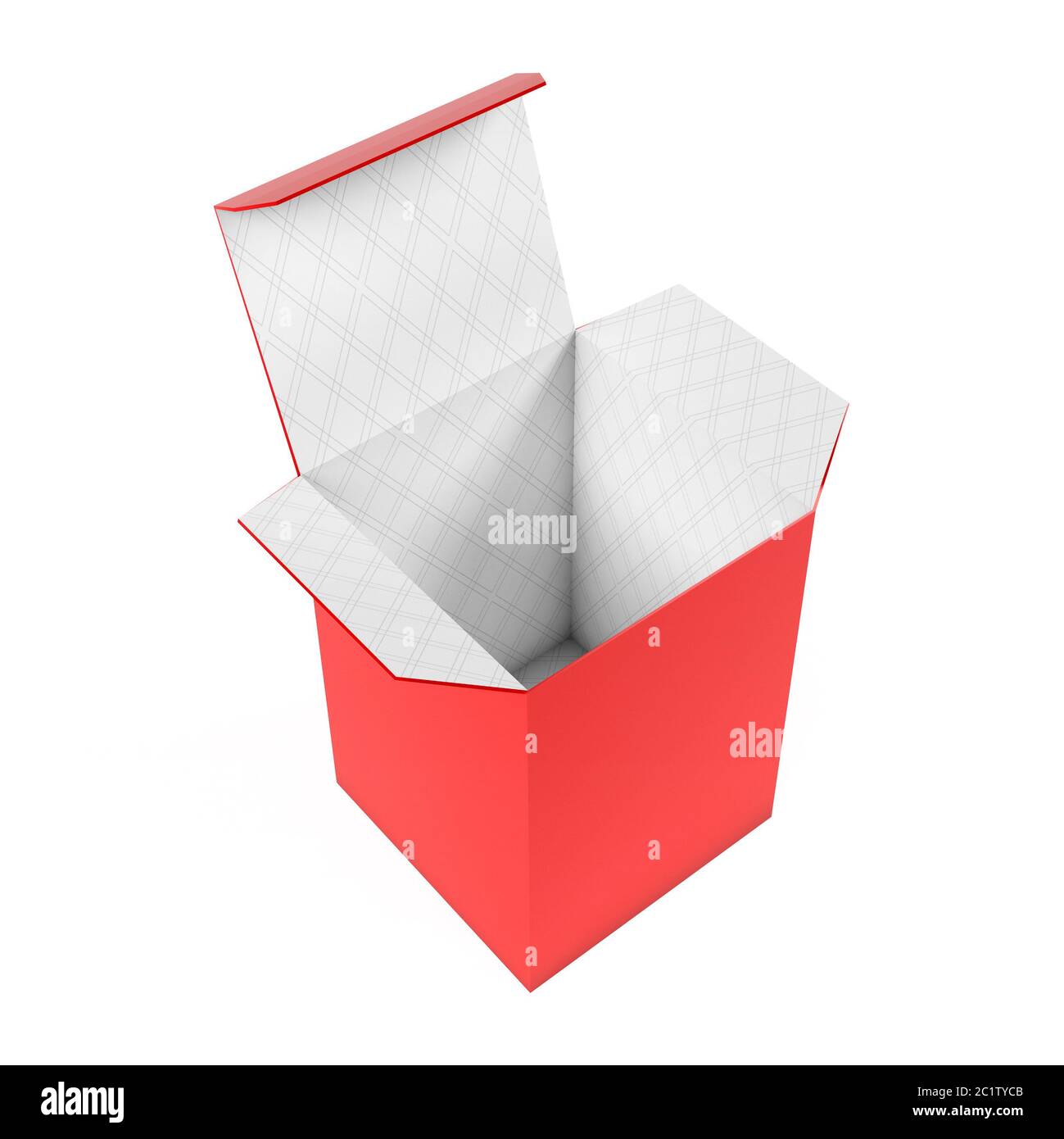 Red high box. Open carton with white inside. 3d rendering illustration ...