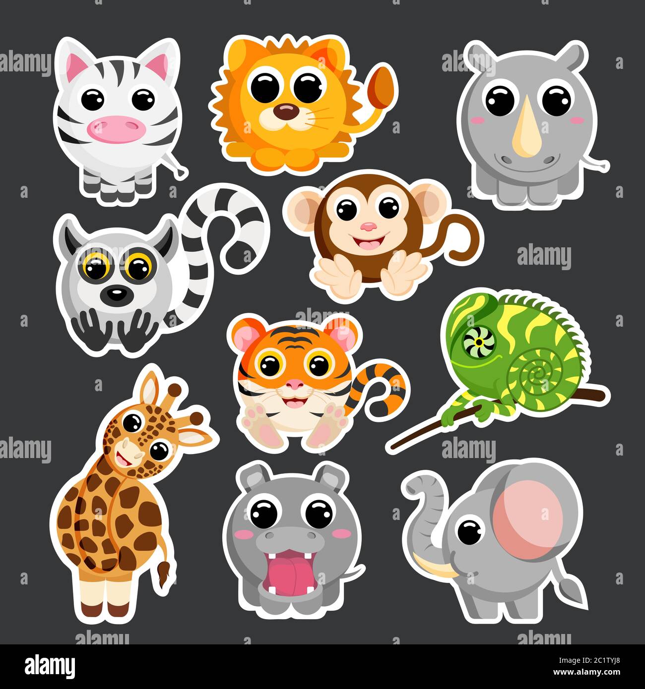 cute african animals set sticker template in flat vector style Stock ...