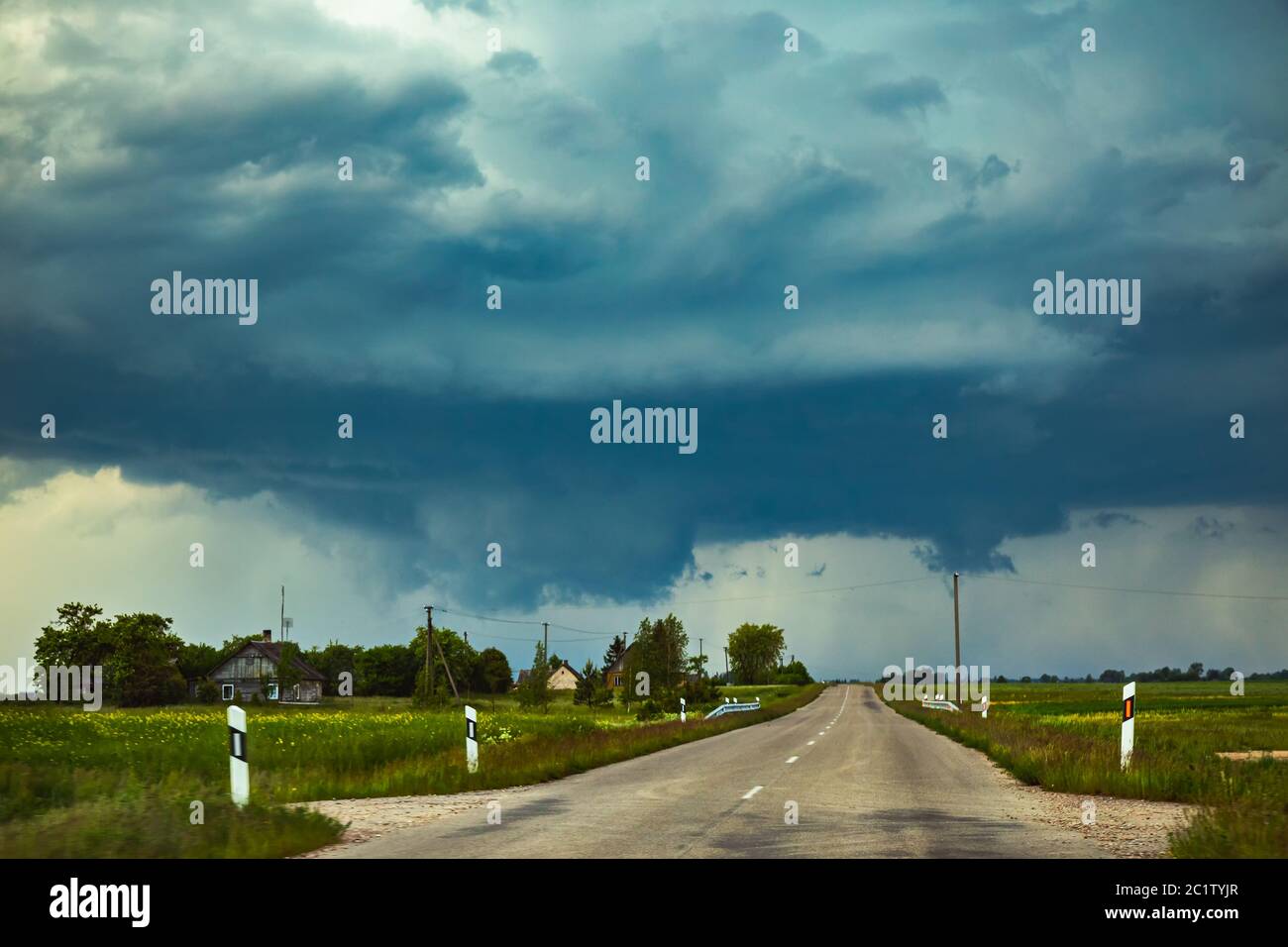 Severe supercell storm clouds with wall cloud and intense rain Stock ...