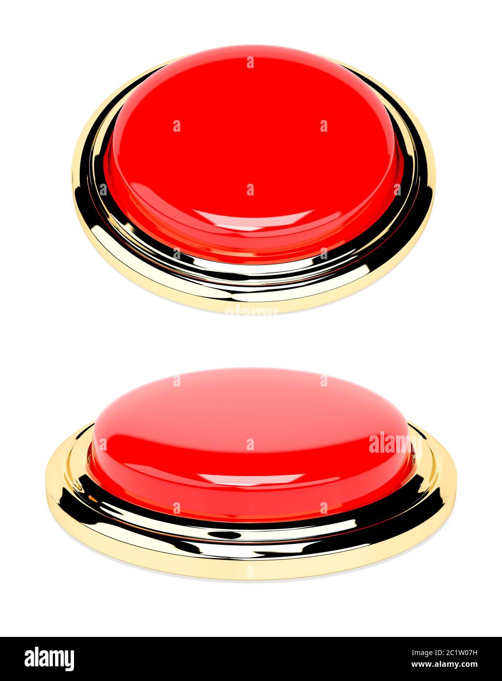 Red push buttons with golden frame. Shiny 3d elements Stock Photo - Alamy