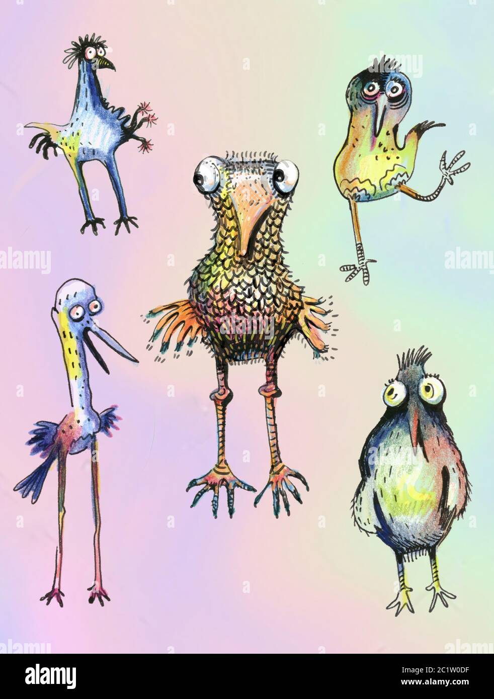 Set of funny cartoon birds Stock Photo - Alamy