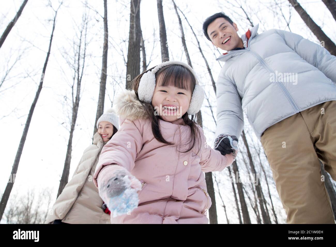 Happy family playing in the snow Stock Photo - Alamy