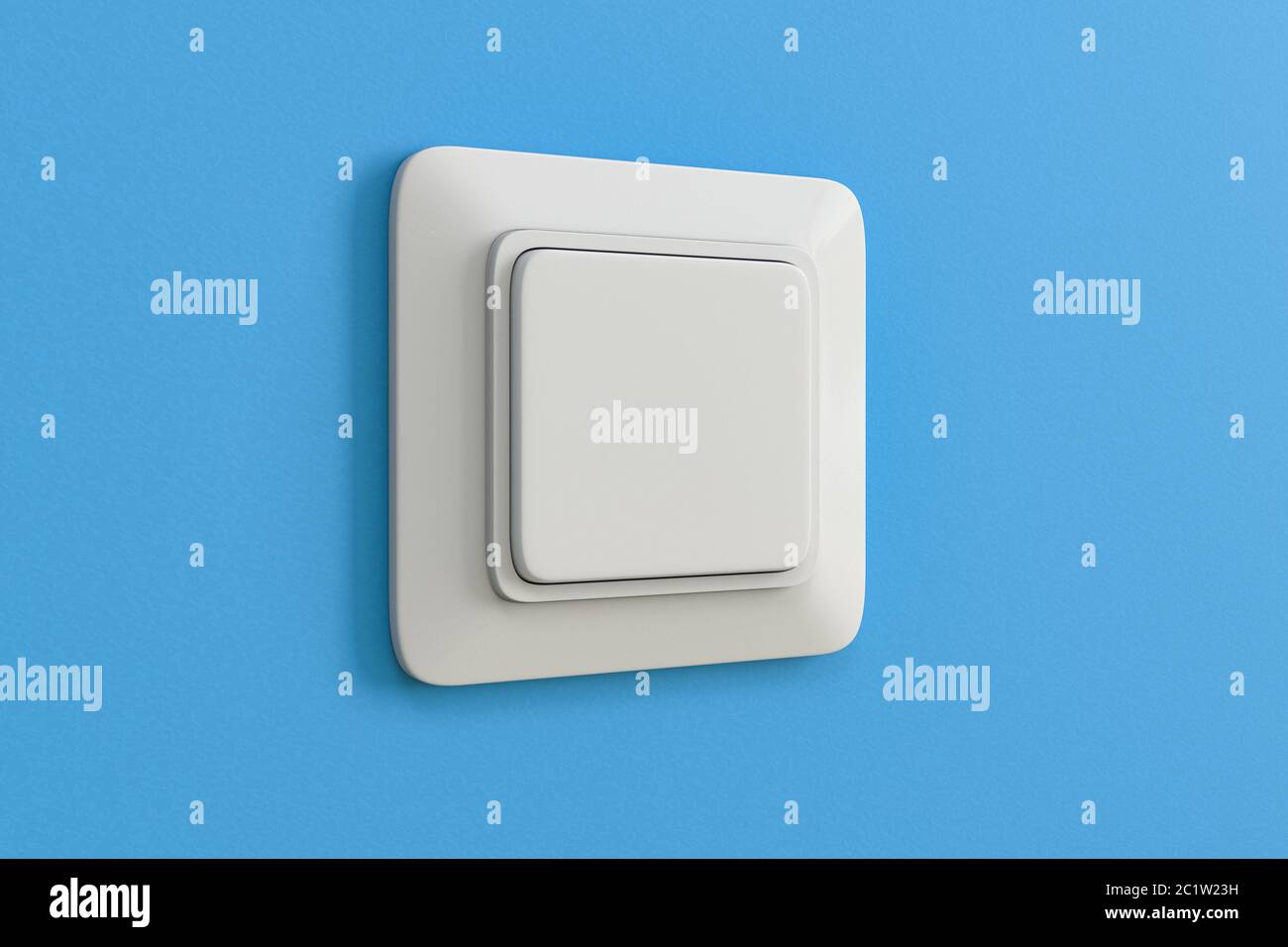 Electric switch on blue wall. Plastic square interior design. 3d ...