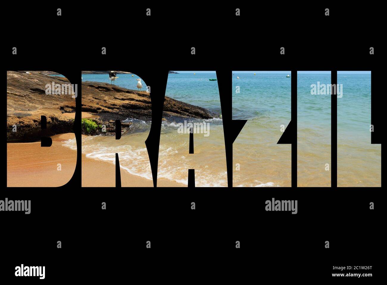 Brazil - country name word. Travel destination sign isolated on black ...
