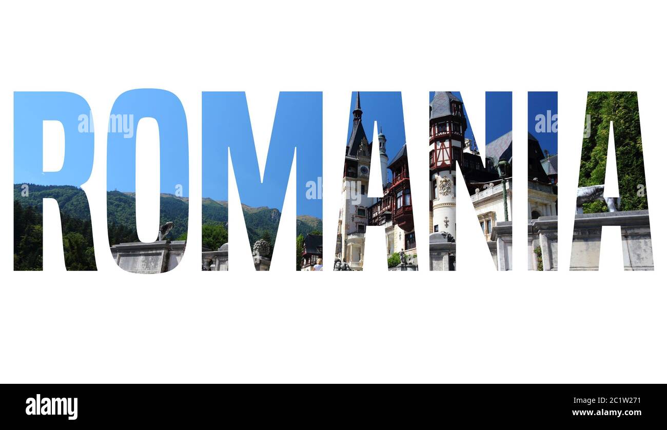 Romania text sign - country name word photo silhouette Stock Photo - Alamy