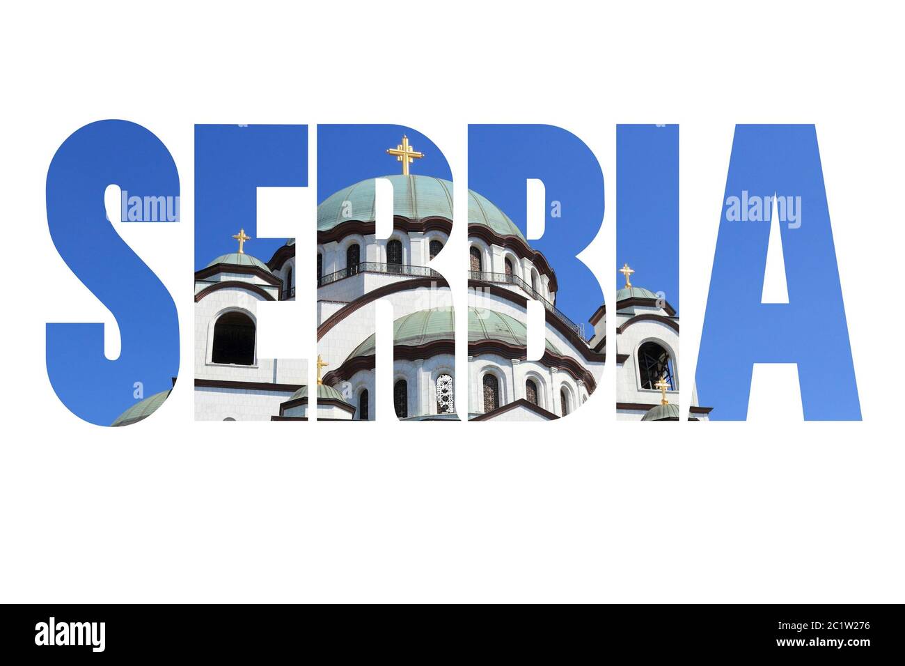 Serbia sign - country name with background travel photo. Text isolated ...
