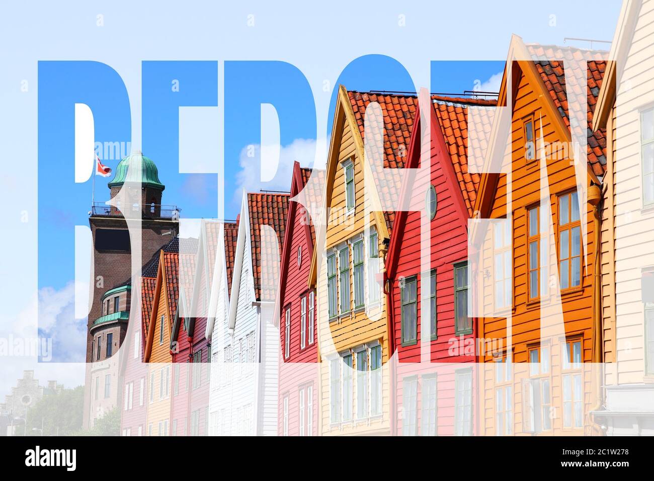 Bergen, Norway - city name sign with photo in background Stock Photo ...