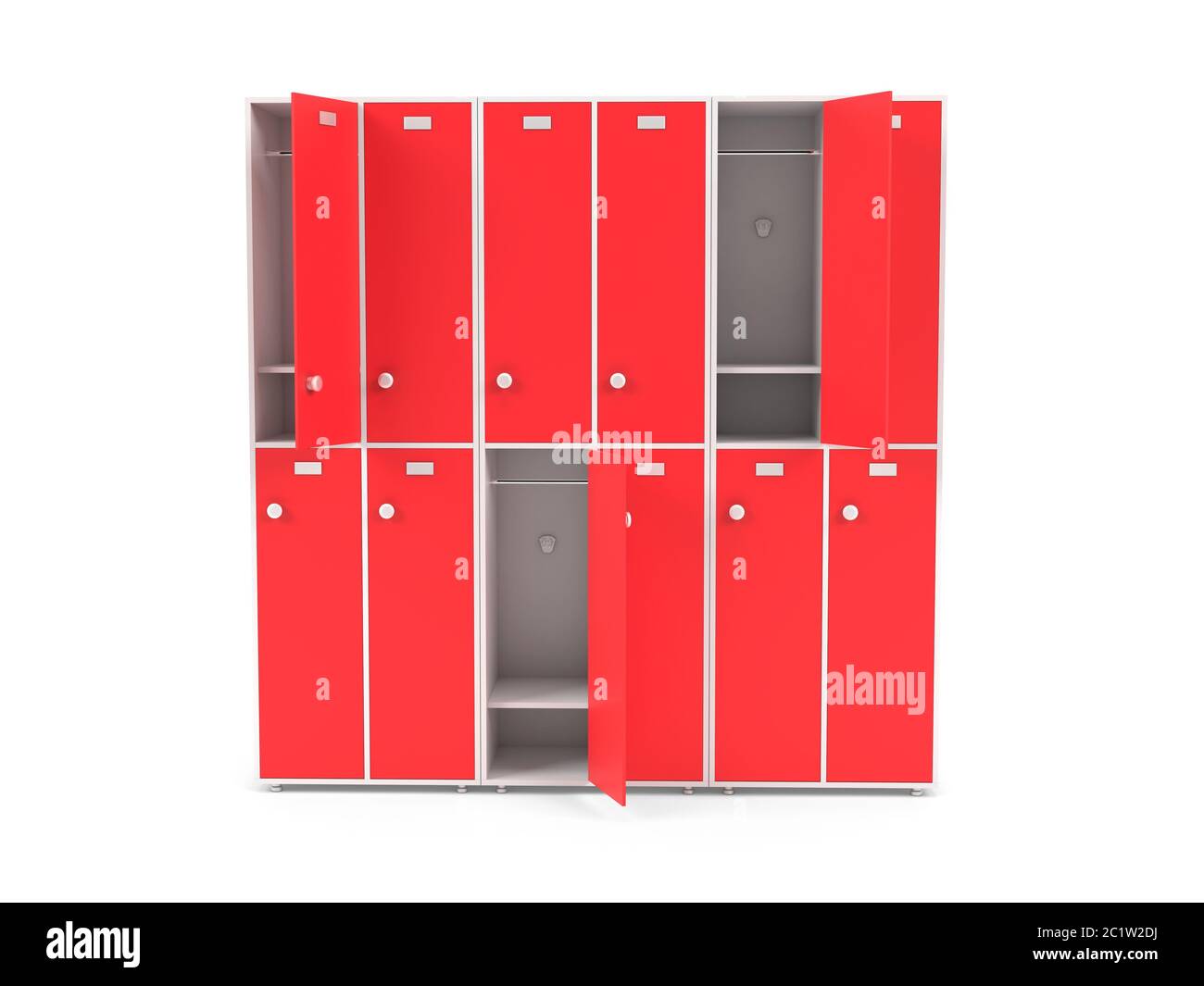 Red lockers. Two row section of lockers for schoool or gym Stock Photo ...