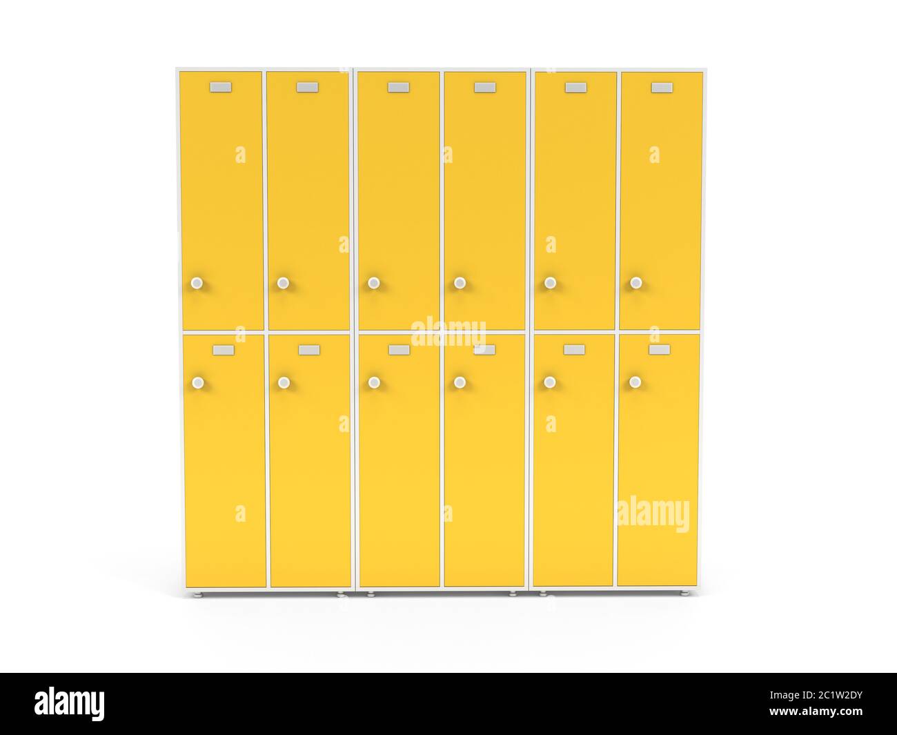 Yellow lockers with closed doors. Two row section of lockers for ...