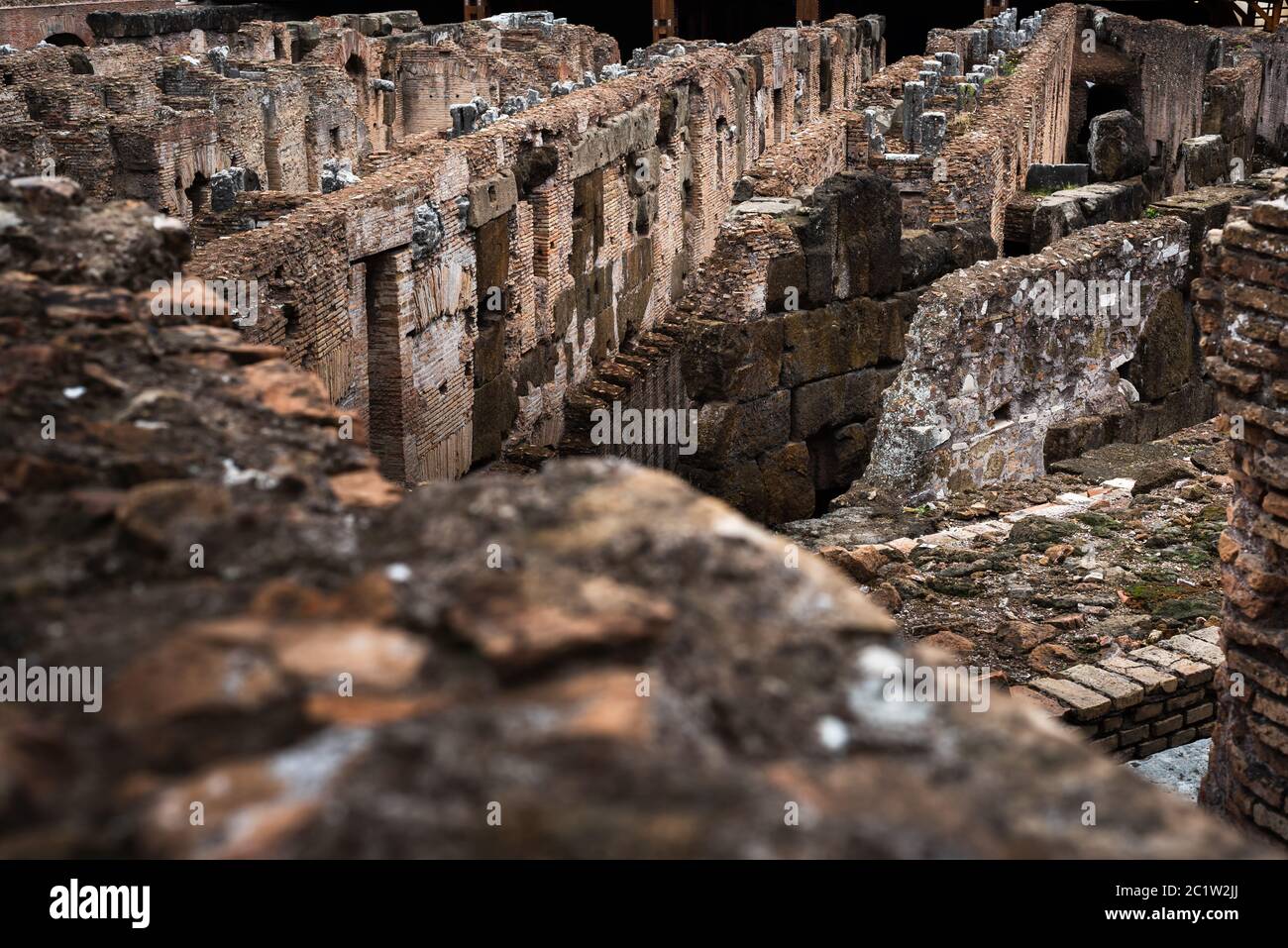 Ruins of galleries under the ground of the central arena of the ...