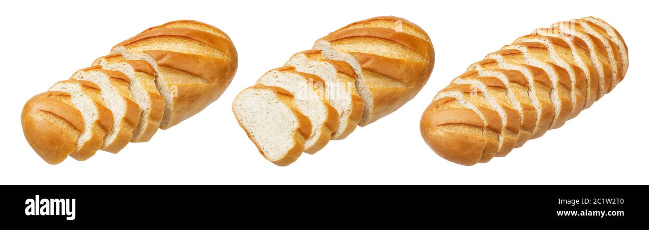 Long loaf. Sliced white bread isolated on white background Stock Photo ...