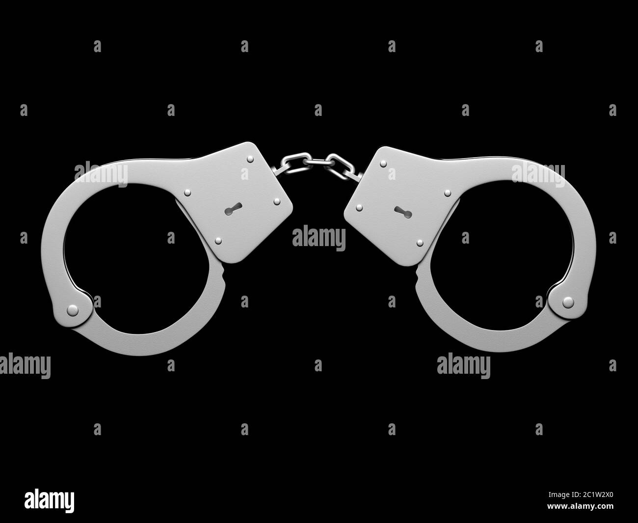 Closed metal handcuffs on black background. 3d rendering illustration ...