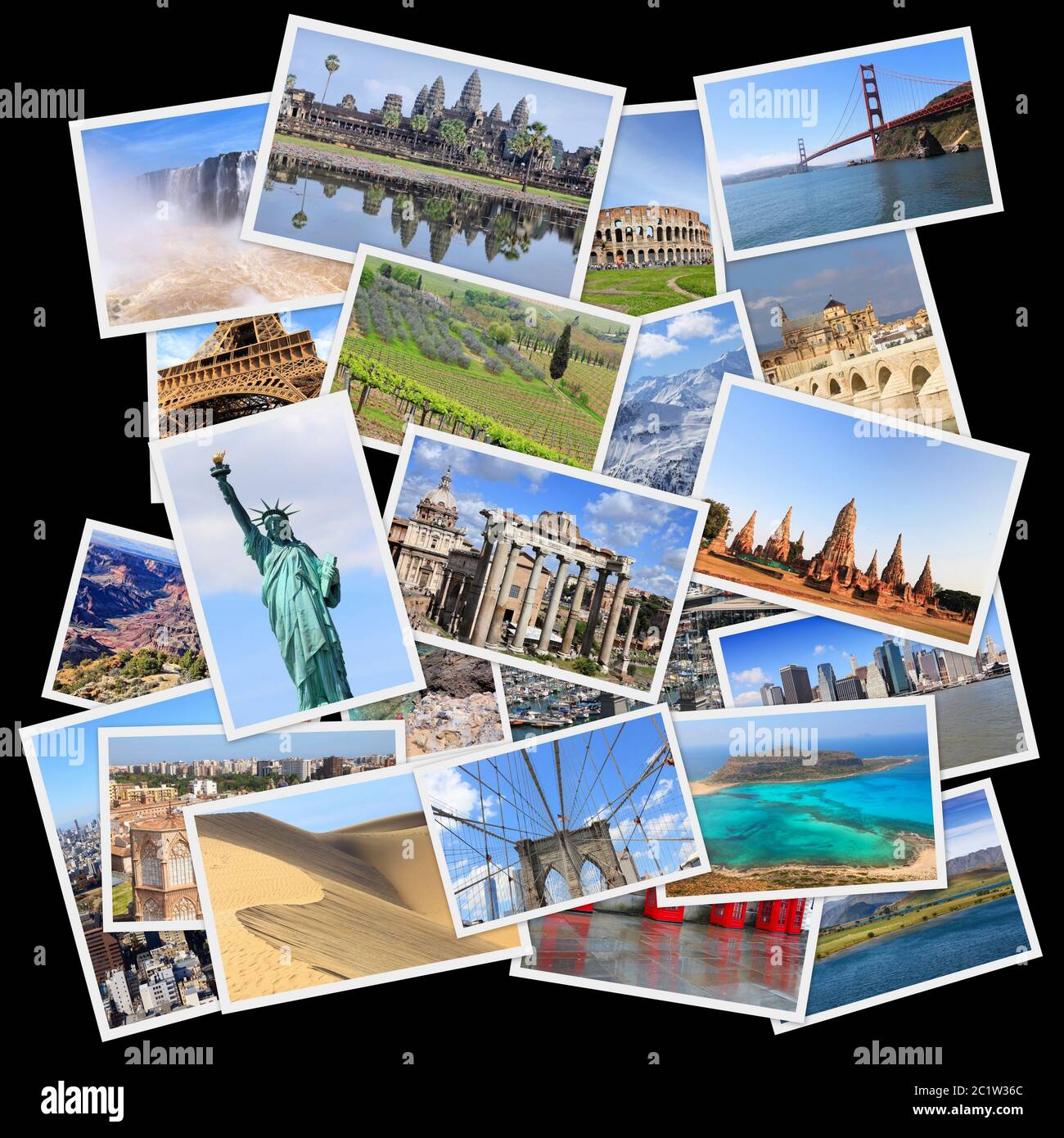 World landmarks collage - photo stack of United States, France, England ...