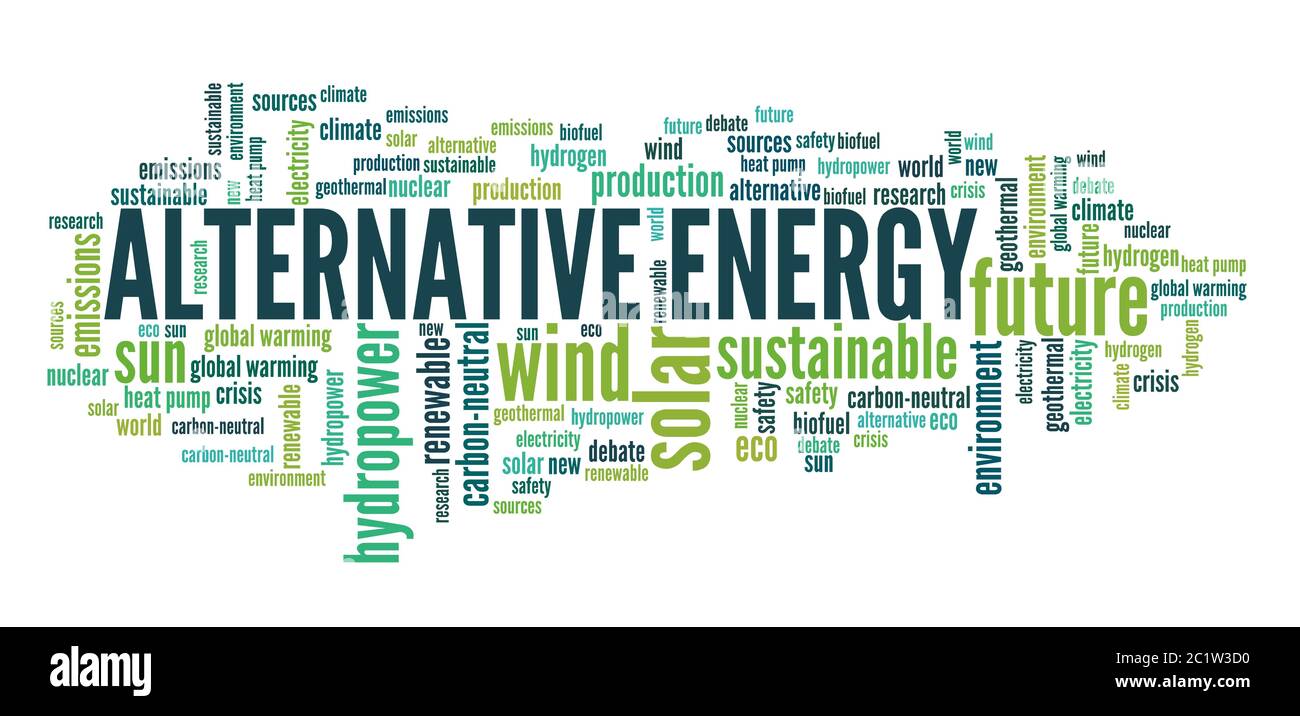Alternative energy concept. Renewable energy sources word cloud sign ...
