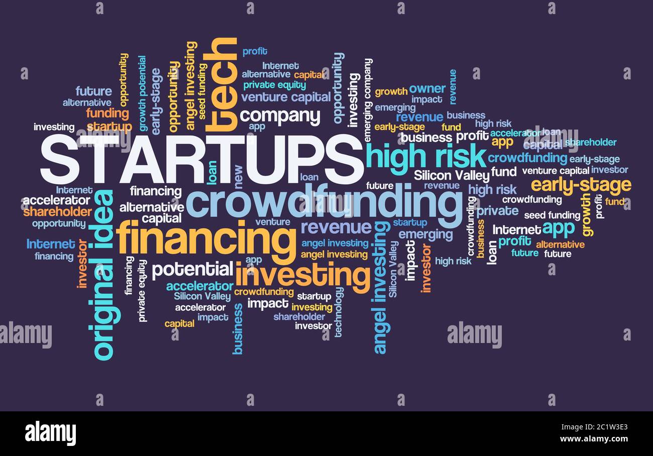 Startups concept. Tech start-up company word cloud sign Stock Photo - Alamy