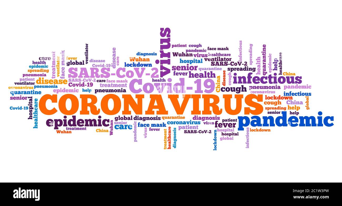 Corona virus word cloud collage. COVID-19 global pandemic concept sign ...