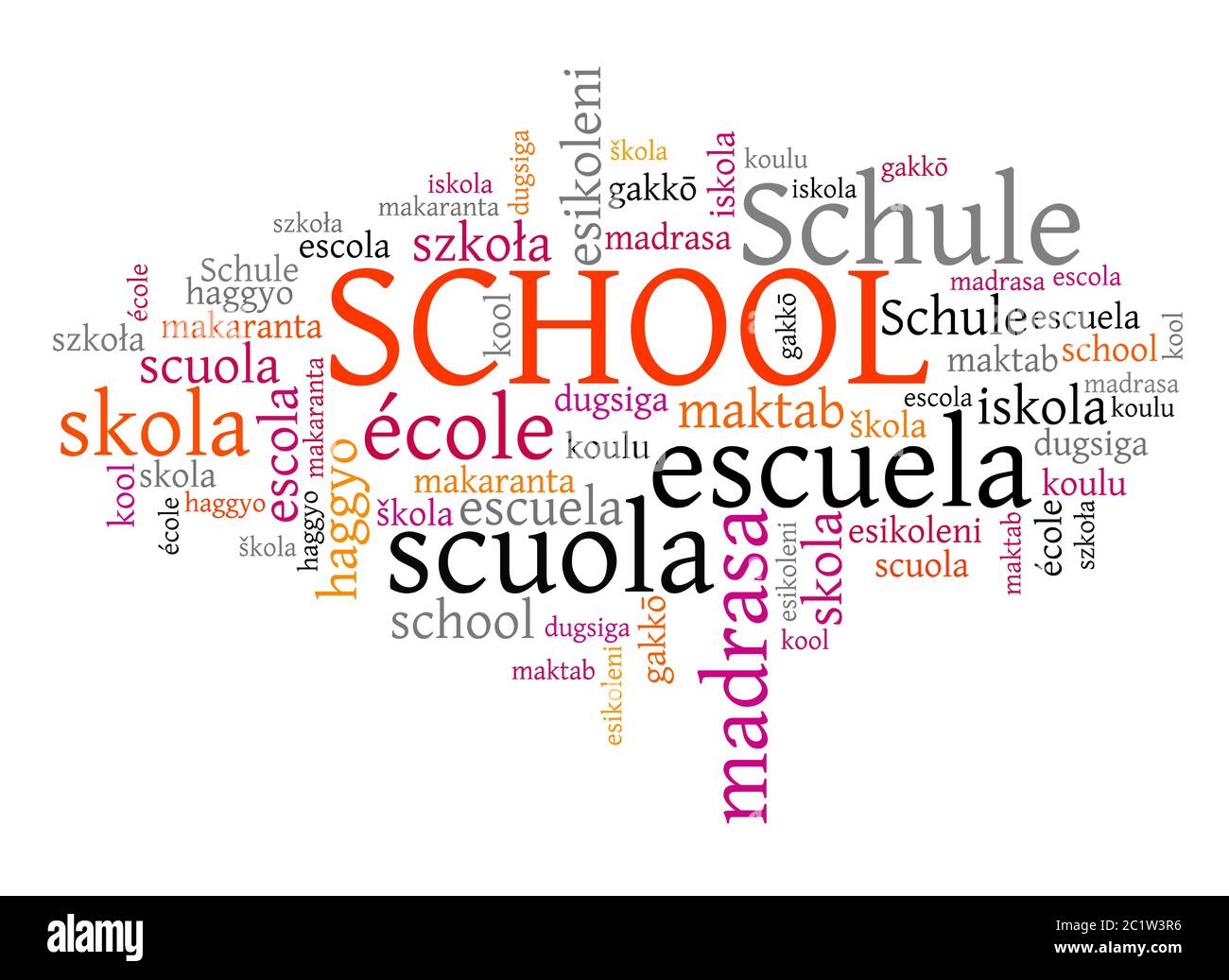 School word in many languages. School translation text collage Stock ...