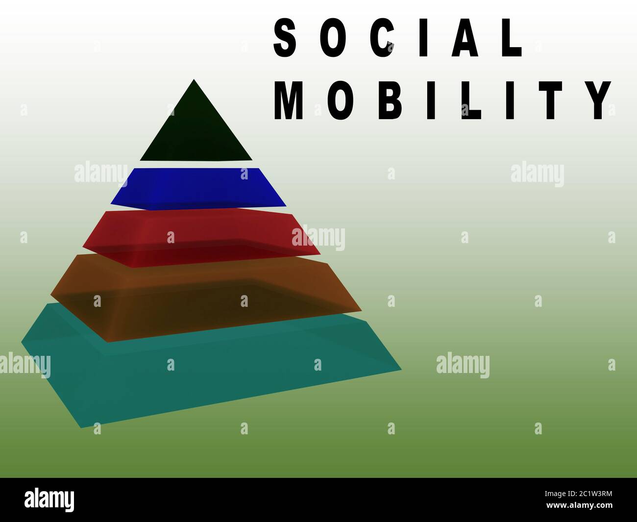 3D illustration of Social Mobility text with a sliced pyramid, isolated ...