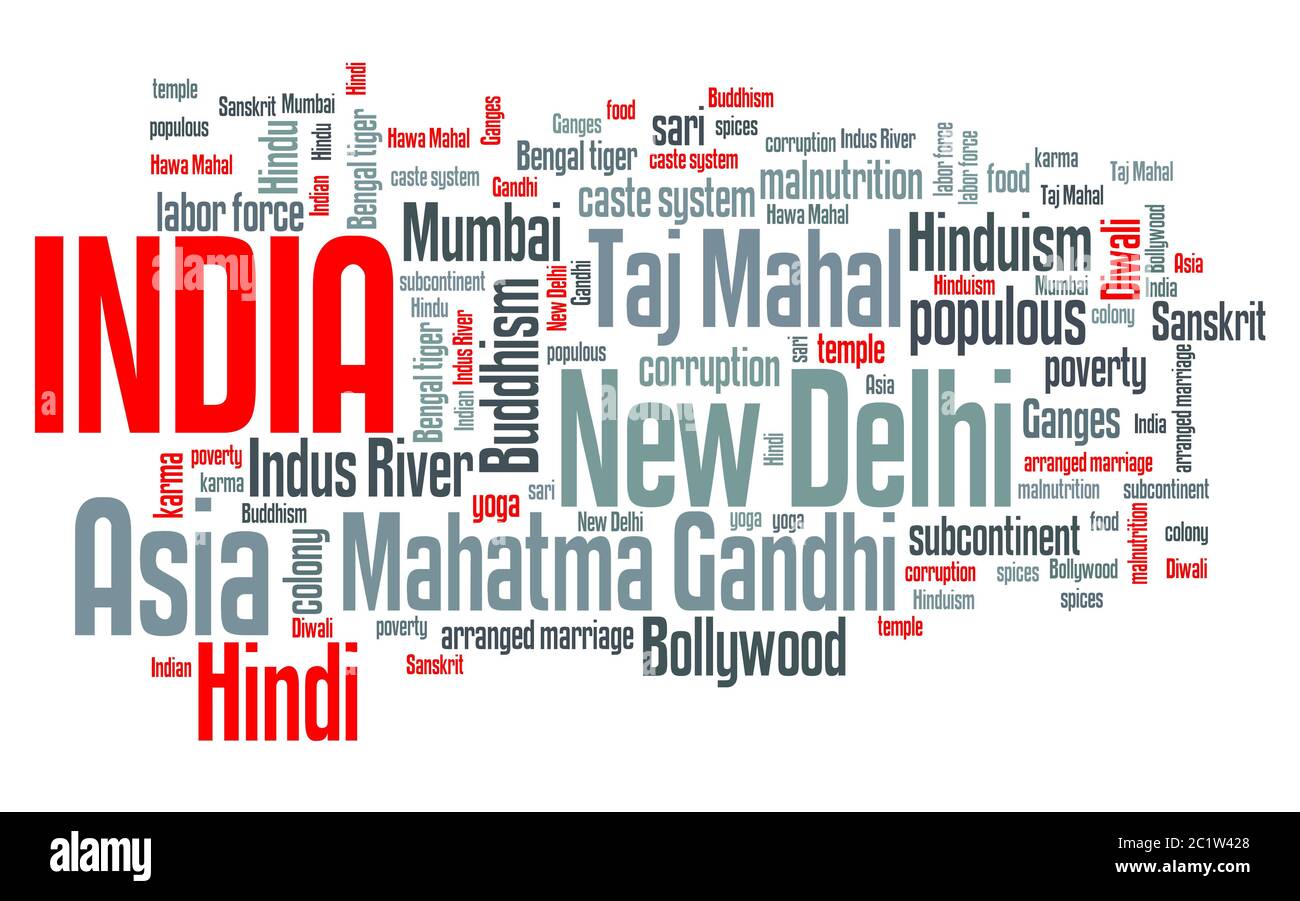 India word cloud illustration. Country word collage Stock Photo - Alamy