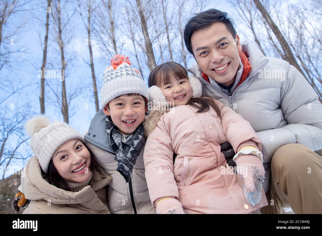 Happy family playing in the snow Stock Photo - Alamy