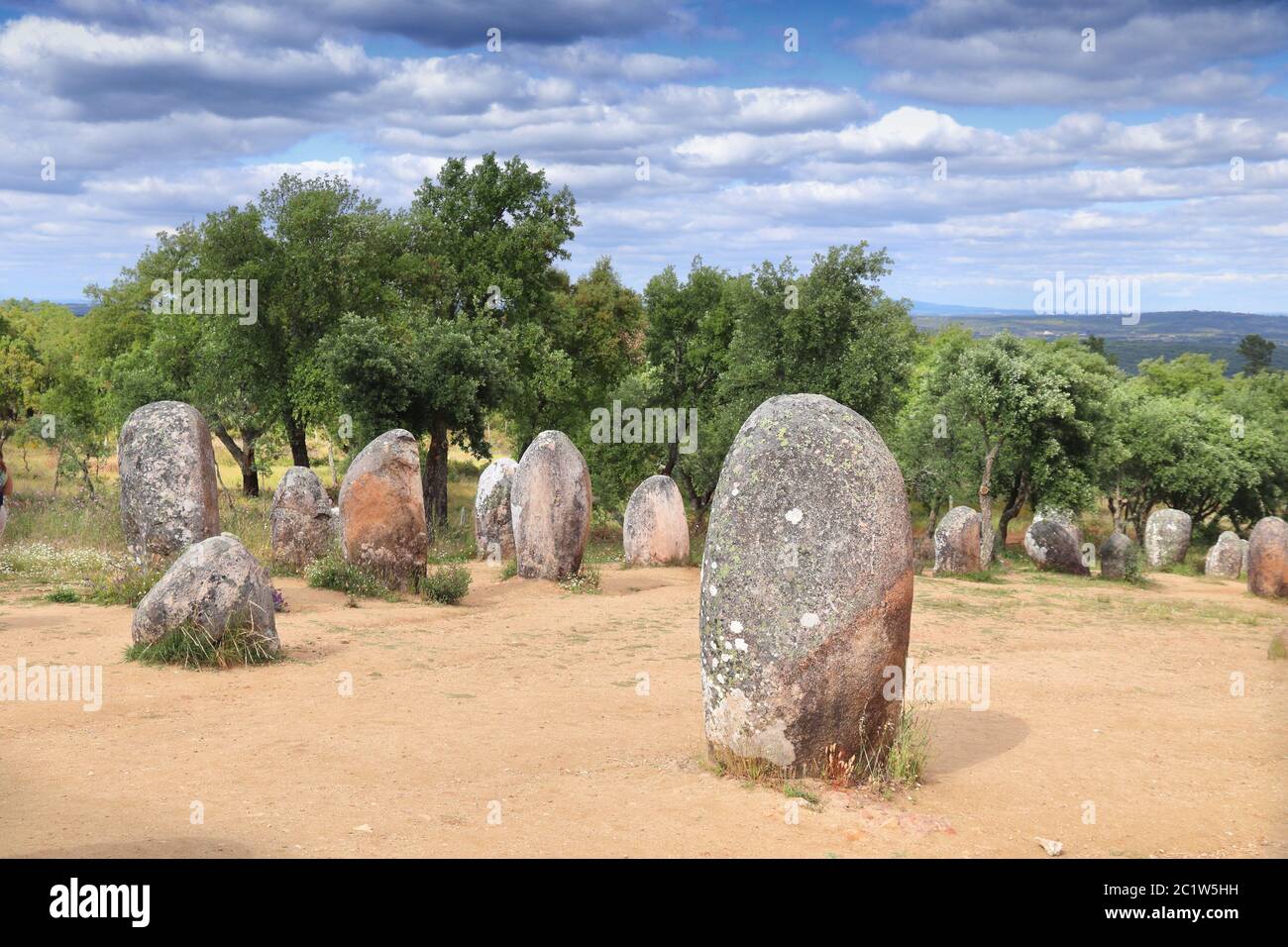 Neolithic site in Europe. Almendres Cromlech megalith stones in ...