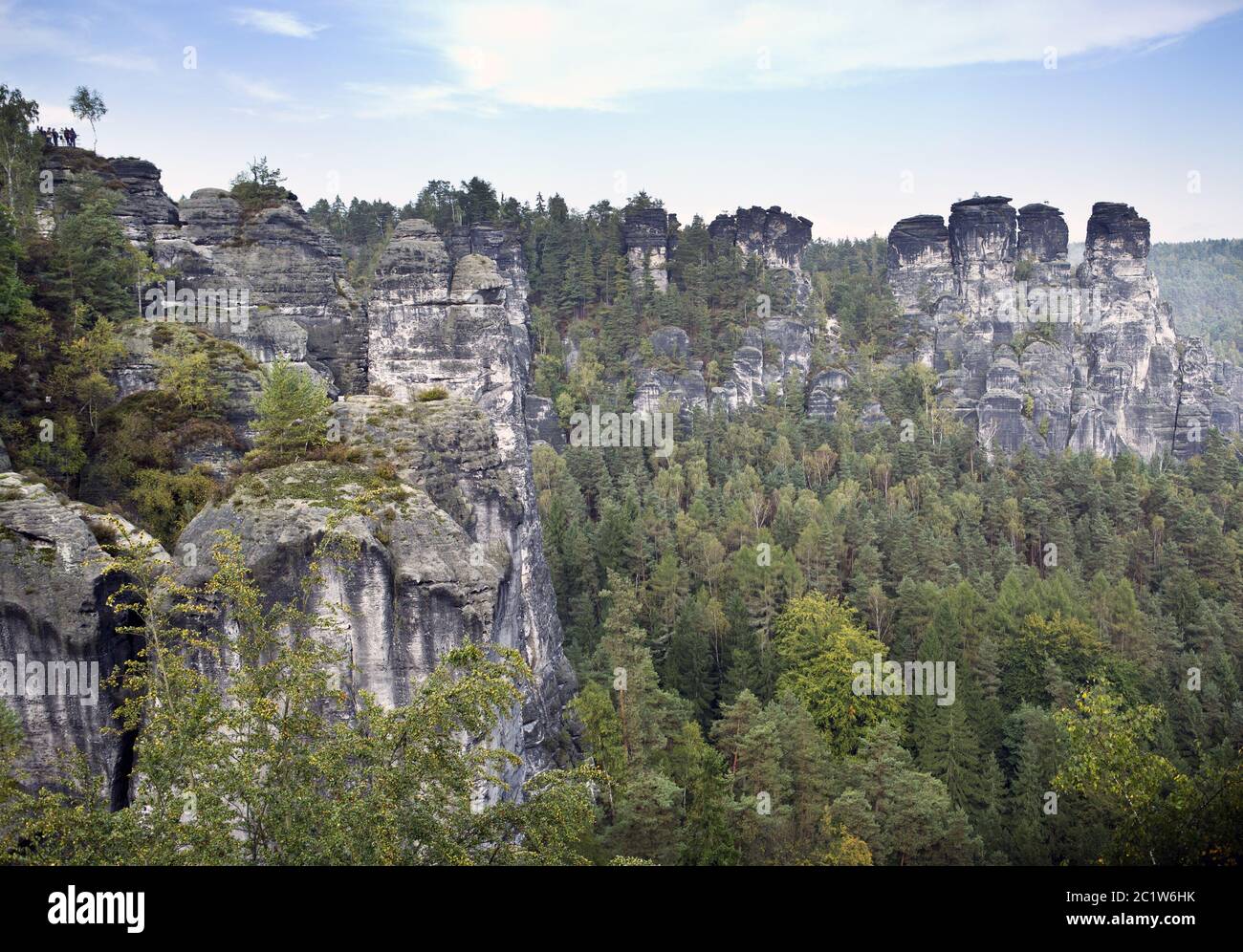 Bastei rock formation in Saxon Switzerland National Park, Germany Stock ...