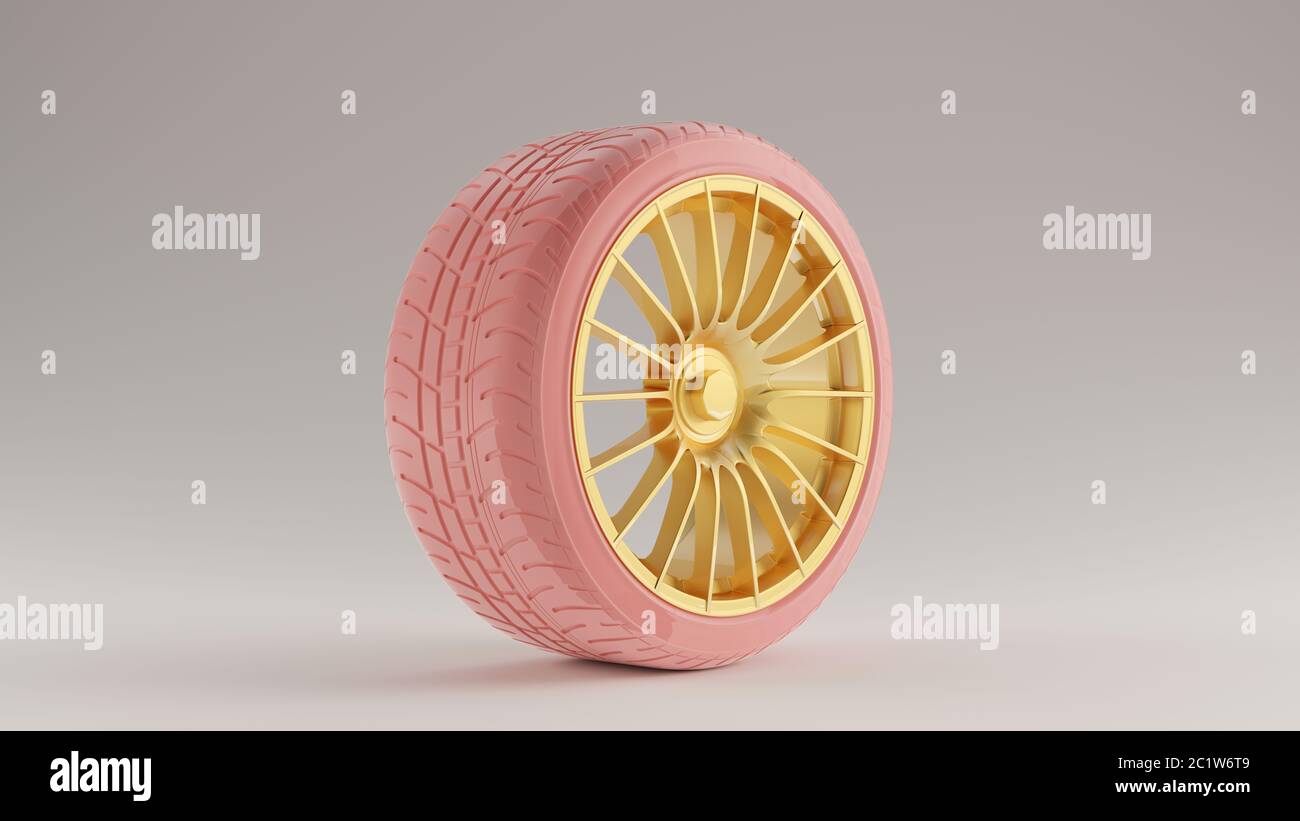 Pink an Gold Alloy Rim Wheel with Detailed Spokes Open Wheel Design ...