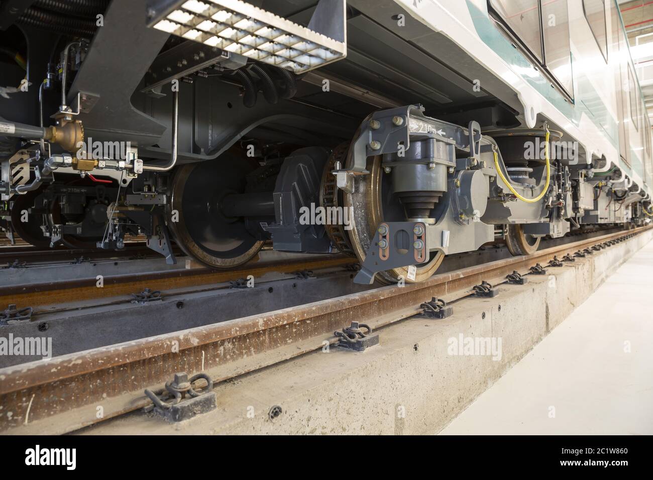 Subway trains in a depot wheels Stock Photo - Alamy