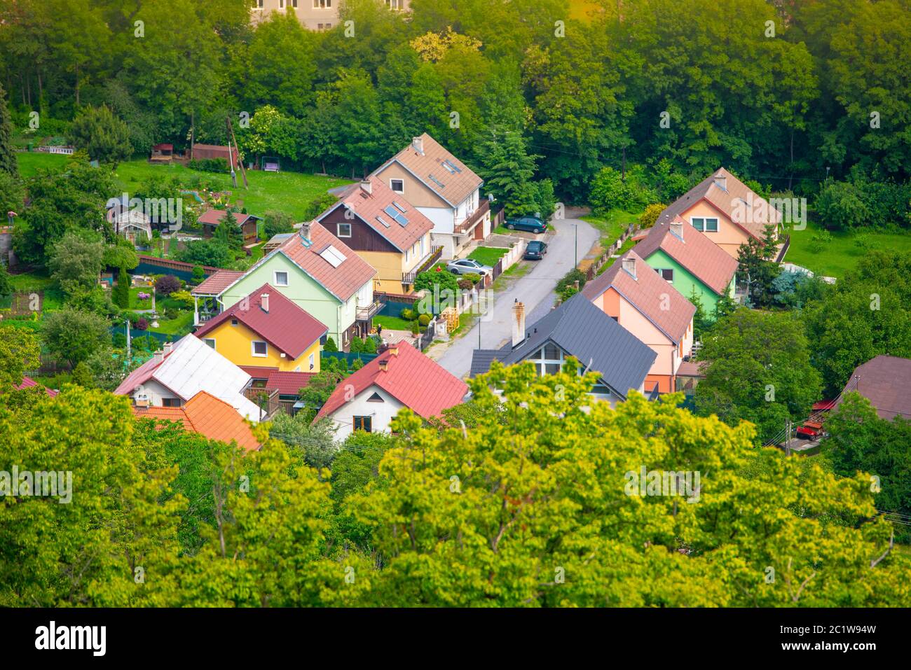 Group of houses in green nature. housing, accommodation, rent, concept ...