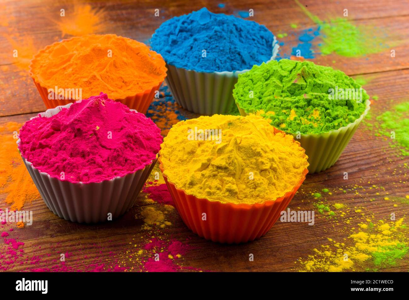 Holi color powder. Organic Gulal colours in bowl for Holi festival ...