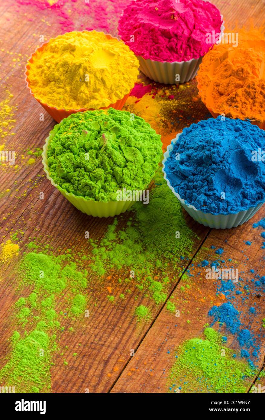 Holi color powder. Organic Gulal colours in bowl for Holi festival ...