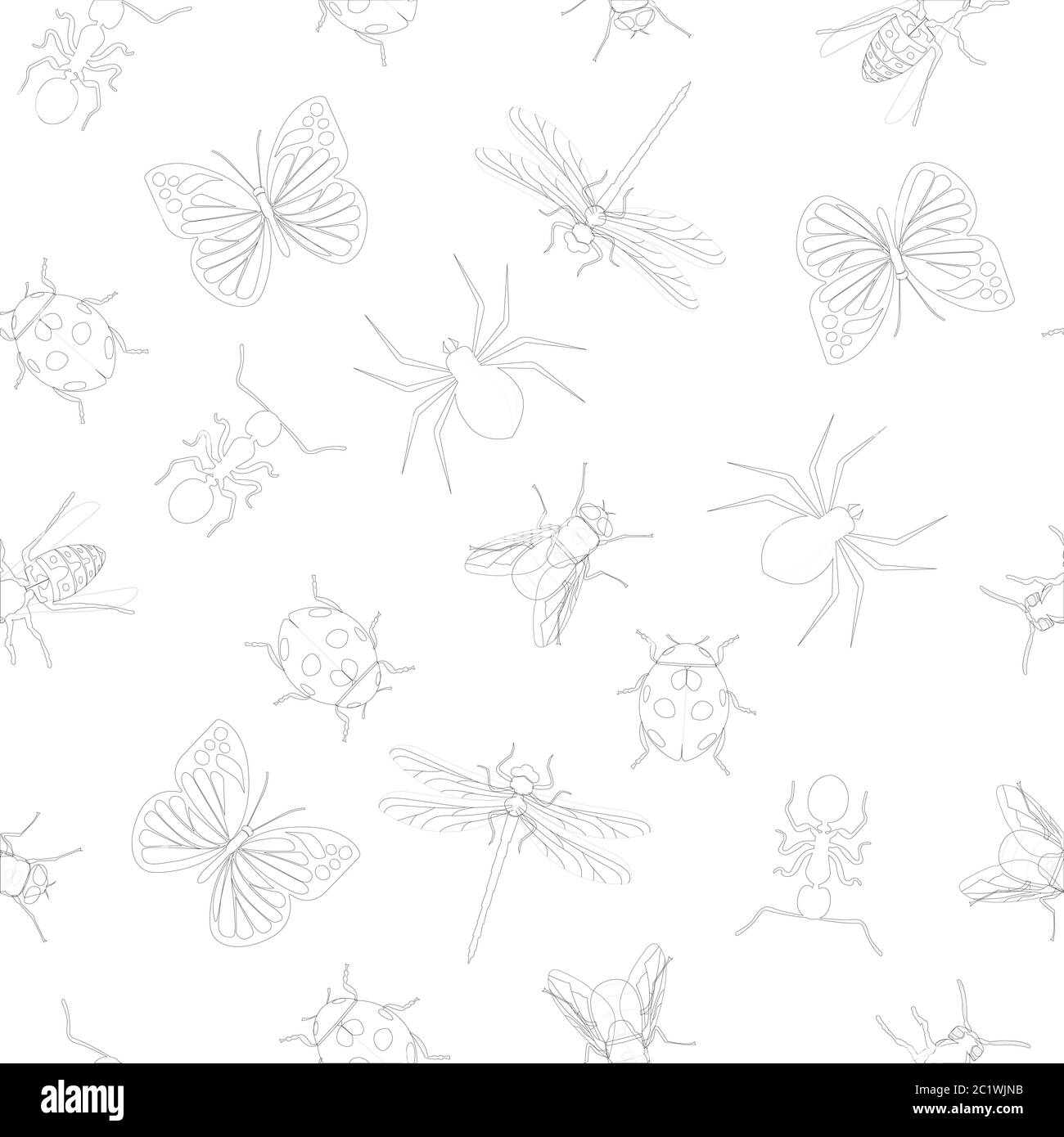 Vector Seamless Pattern Background Wallpaper with Insects in Black and ...