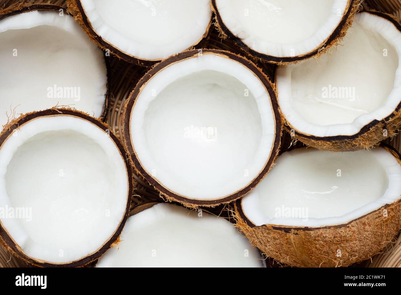Top view of ripe coconuts in basket Stock Photo - Alamy