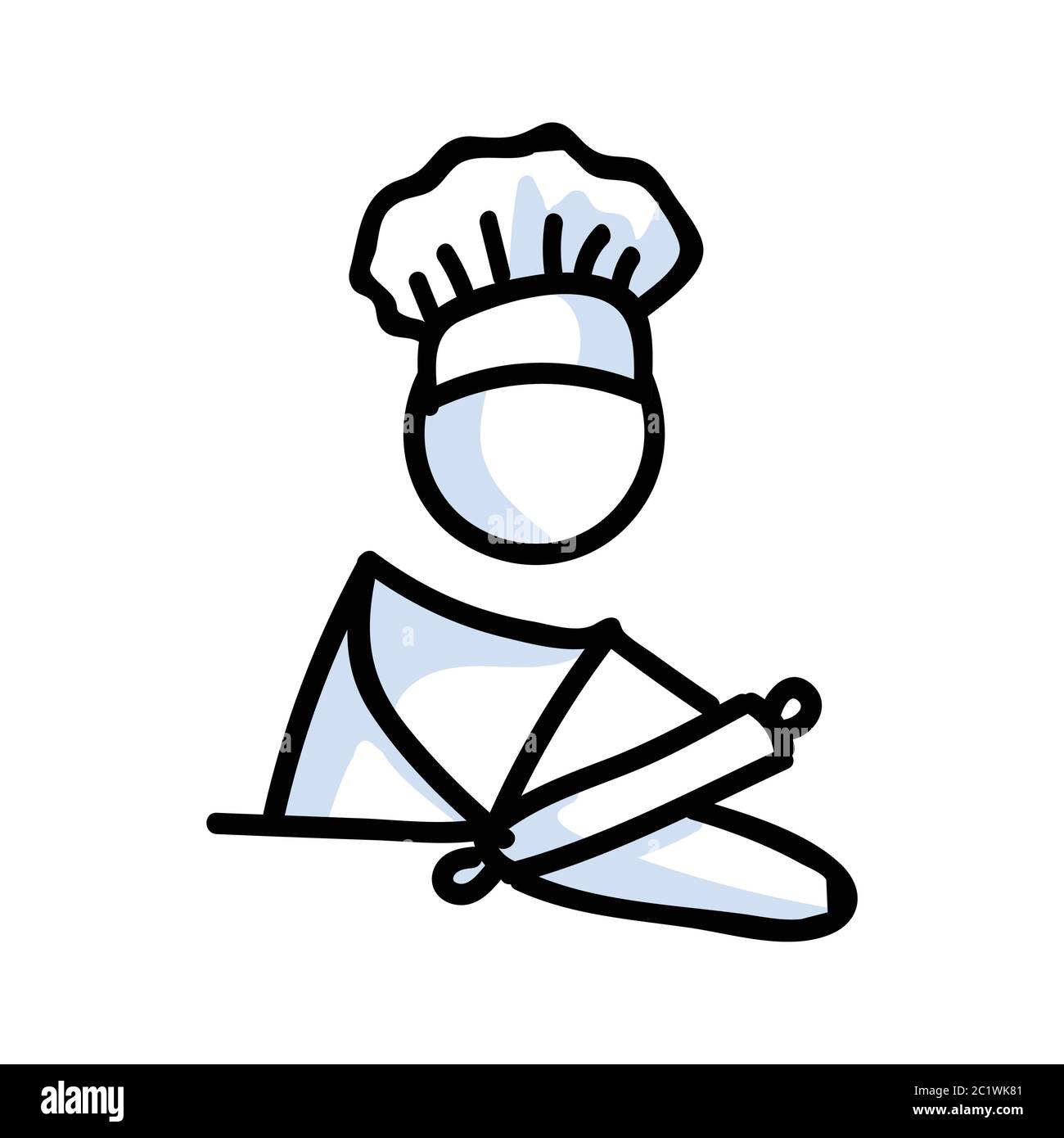 Cute stick figure chef baker making cookies lineart icon. Dinner ...