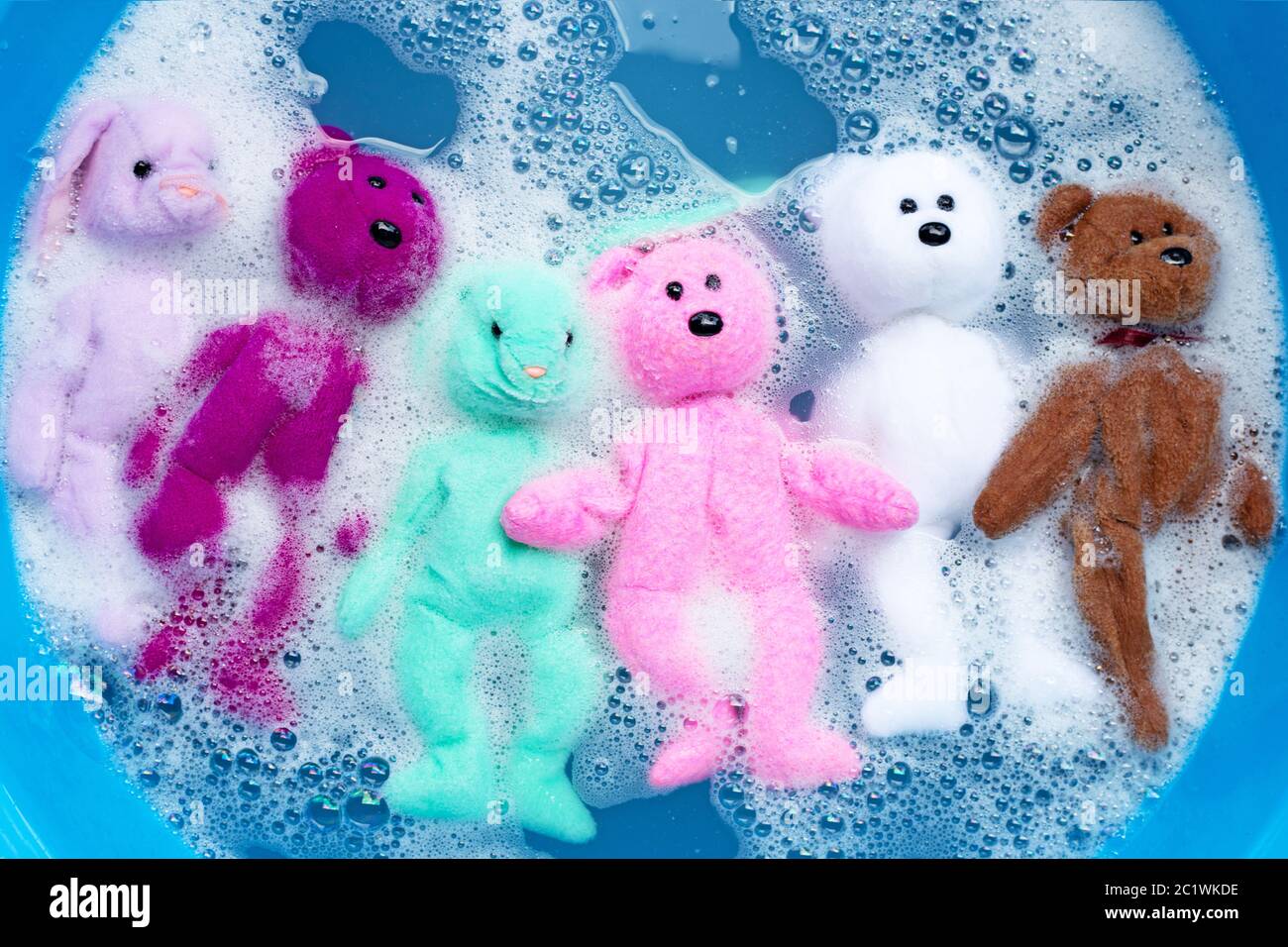 Soak rabbit doll with toy teddy bear in laundry detergent water ...