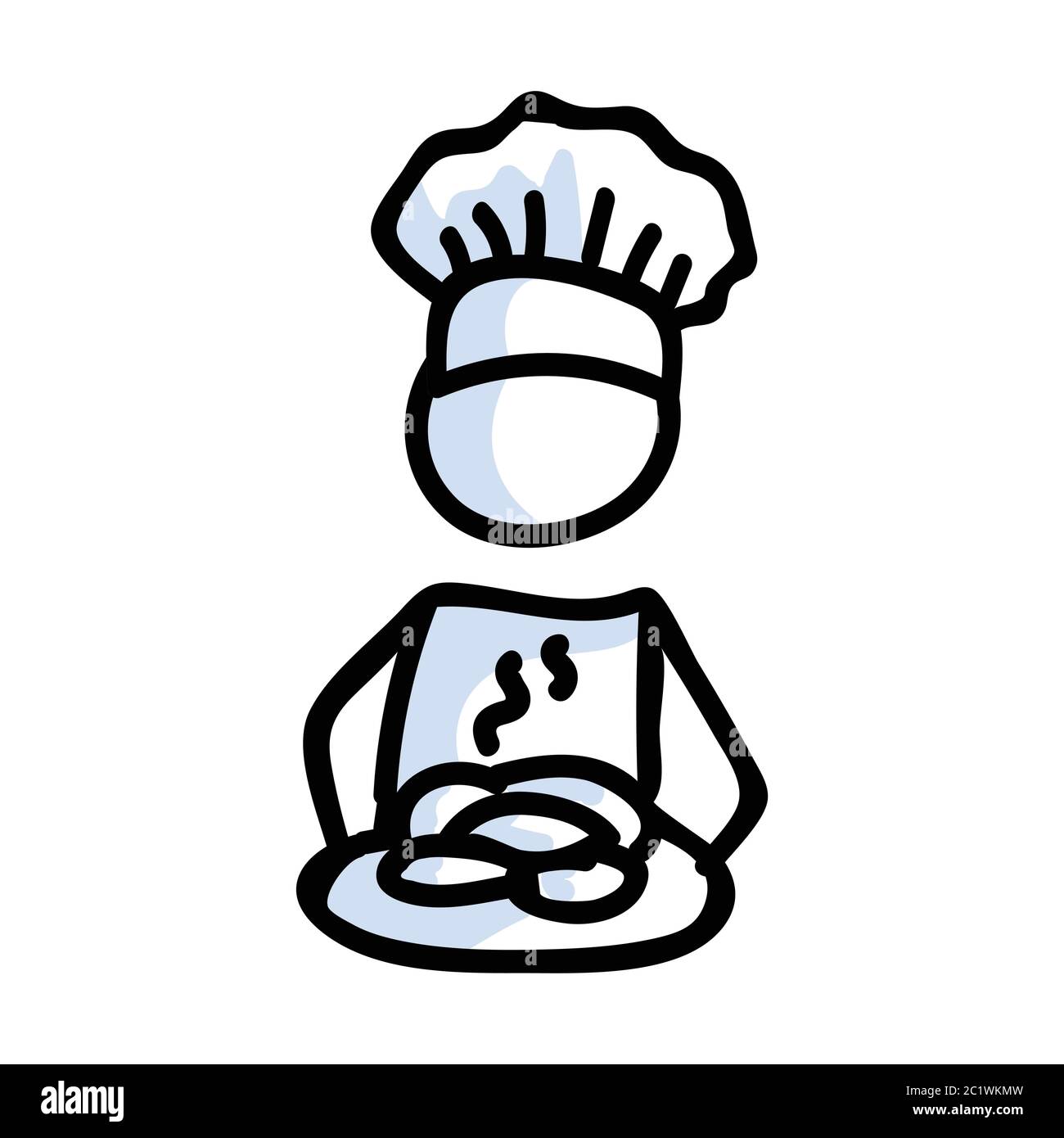 Cute stick figure chef baker with cookie plate lineart icon. Dinner ...
