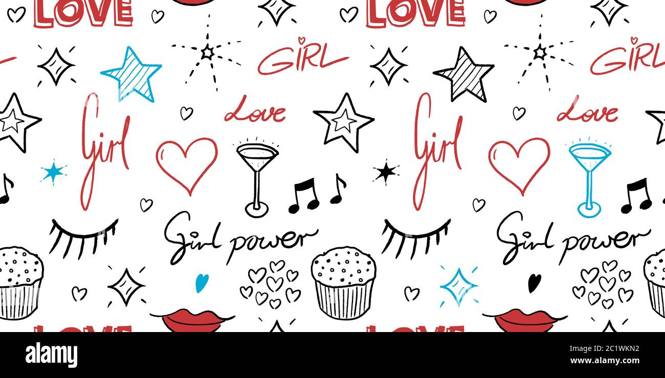 Vector fashion pattern. Girly seamless texture design. Girl power Stock ...
