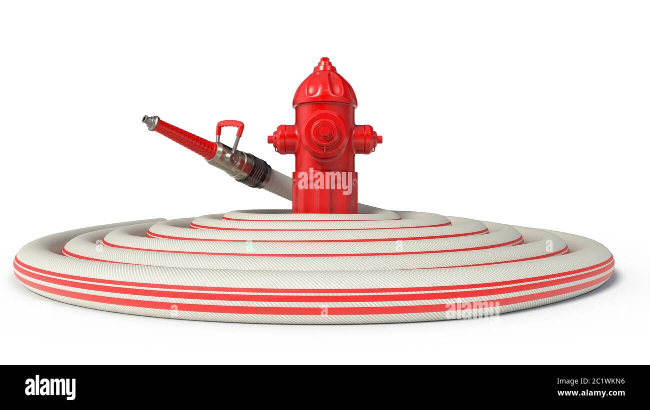 fire hose wrapped around of hydrant. isolated on white background. 3d ...