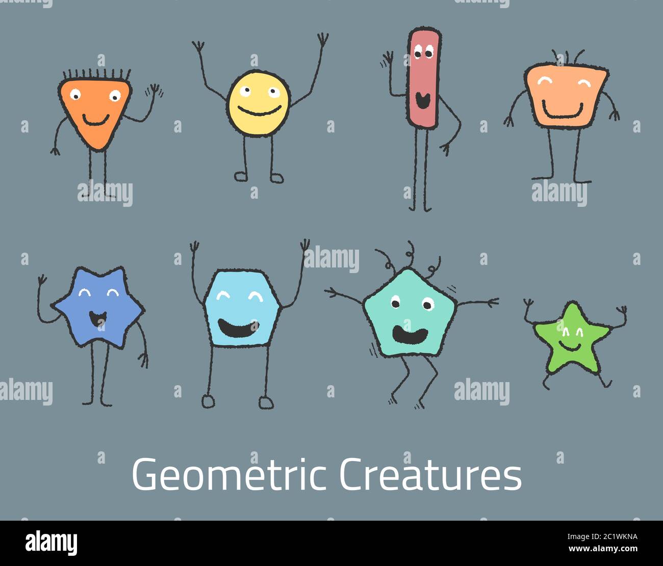Cute cartoon geometric creatures set. Funny kids clothes design Stock ...