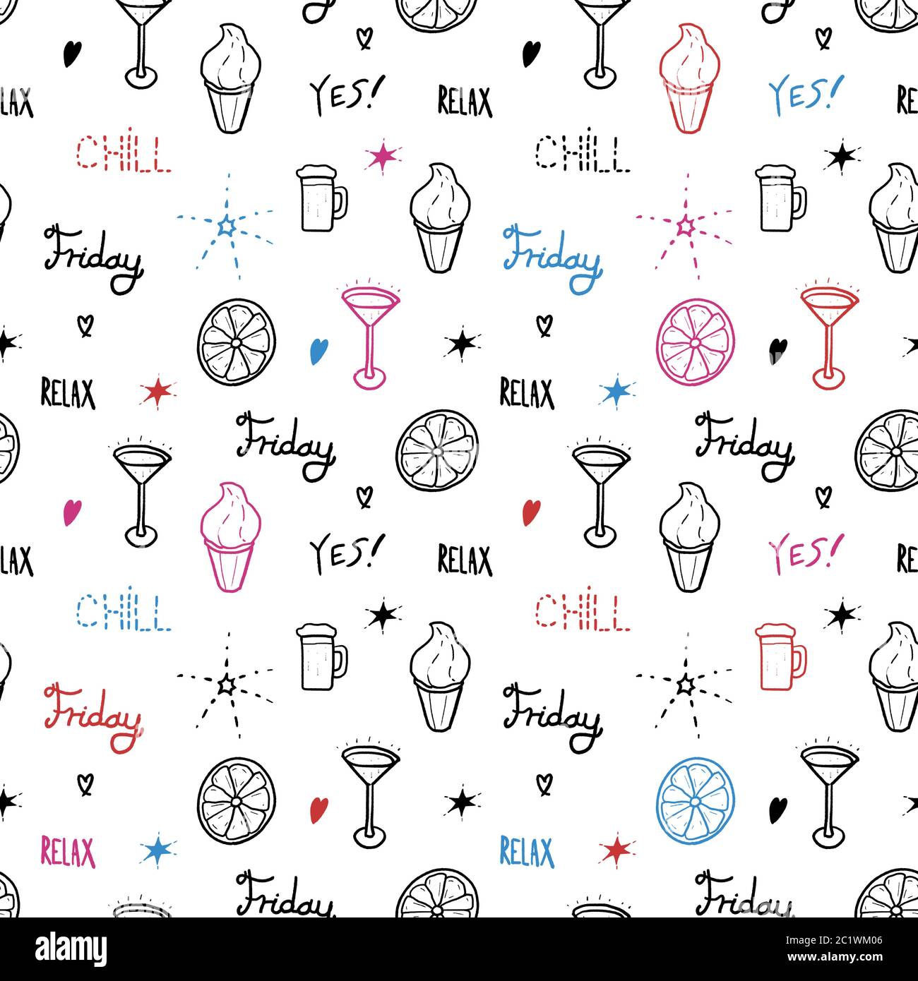 Seamless pattern weekend theme. Happy Friday vector texture design ...